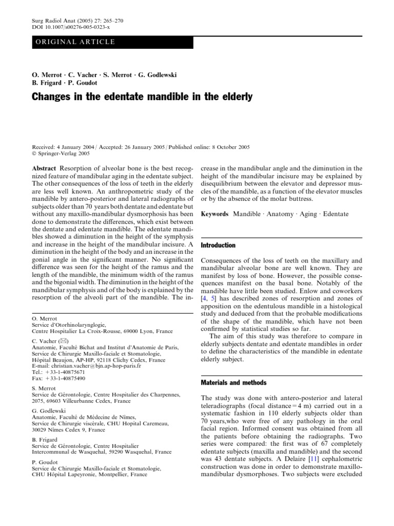 Changes in The Edentate Mandible in The | PDF | Mouth