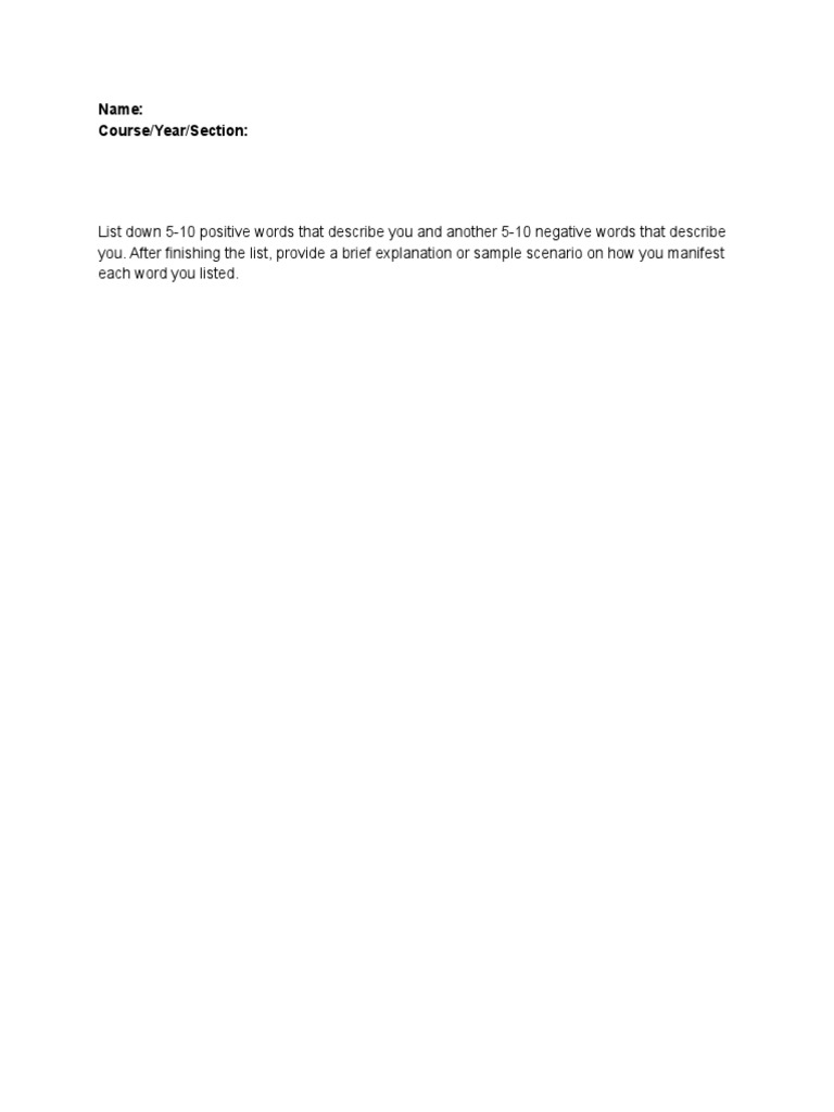 (Template) ACTIVITY 1: "Words That Describe Me " | PDF
