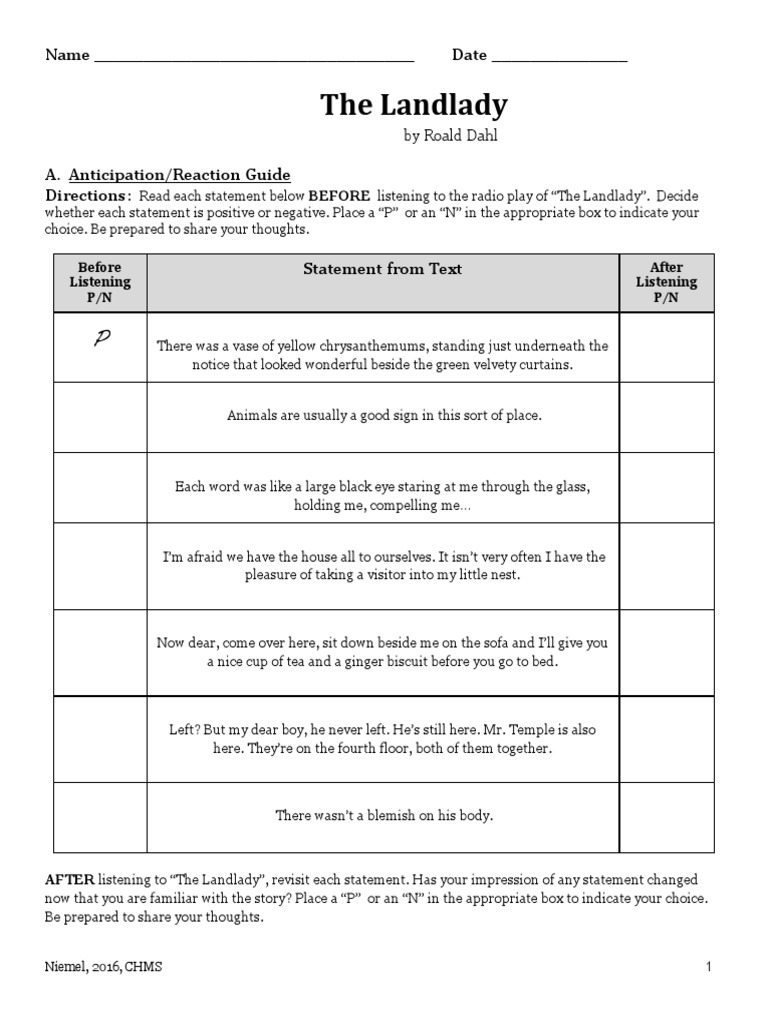 "The Landlady" Study Guide | PDF | General Fiction