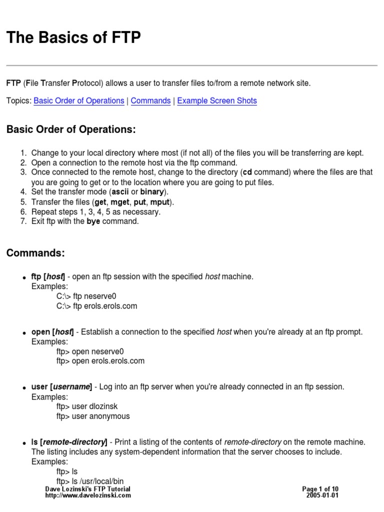 The Basics of FTP: Basic Order of Operations | PDF | File Transfer ...