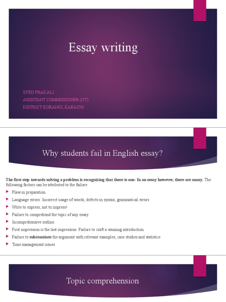 Essay Writing: Syed Fraz Ali Assistant Commissioner (Ut) District ...