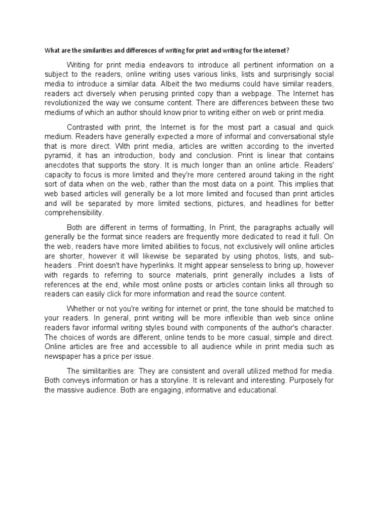 What Are The Similarities and Differences of Writing For Print and ...