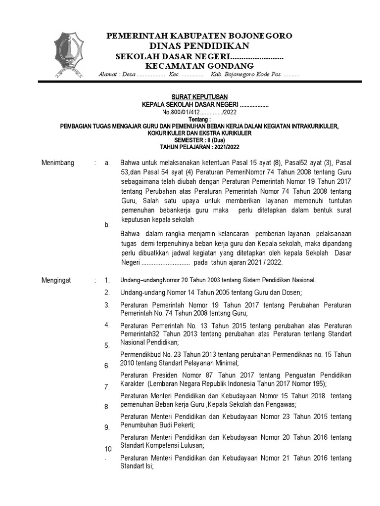 Contoh SK PTM SDN 2021-2022 | PDF