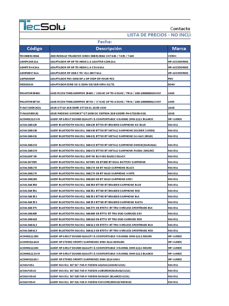 Lista Precios Tecsolu | PDF | Computer Hardware | Computer Engineering