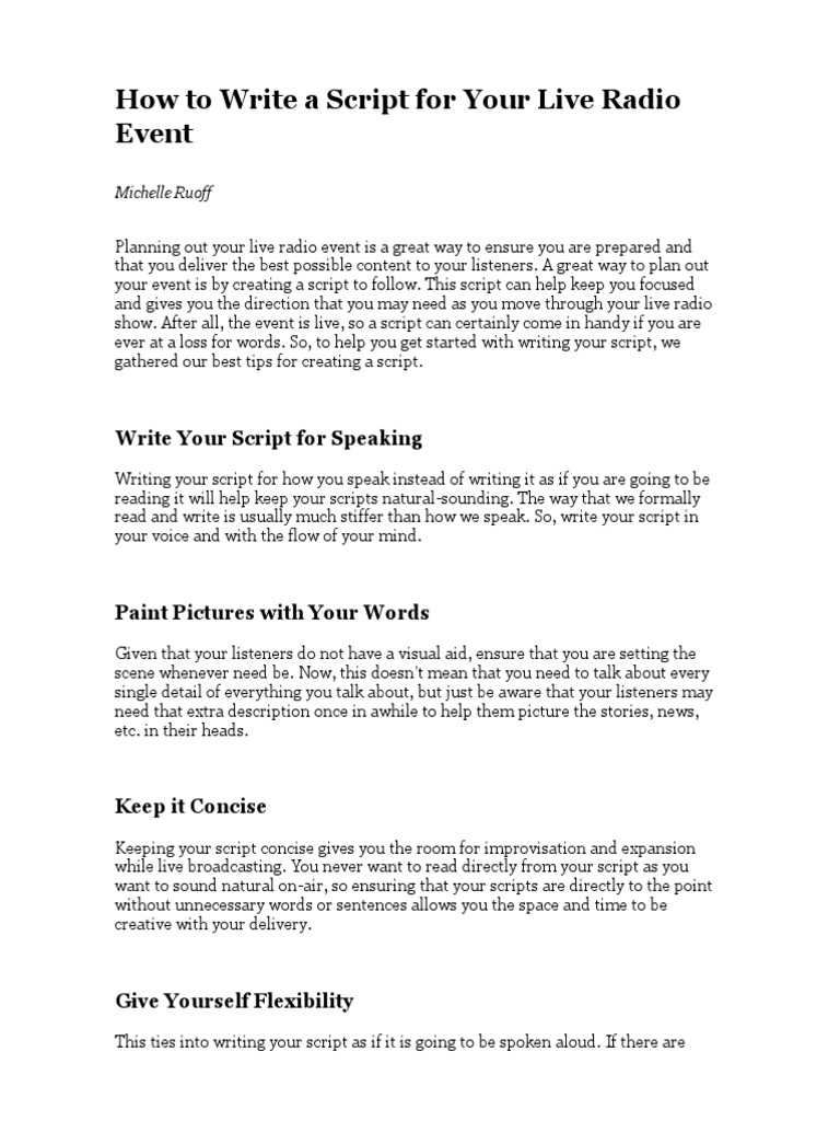 How To Write Video Script For Your Live Radio Event | PDF | News | Mass ...
