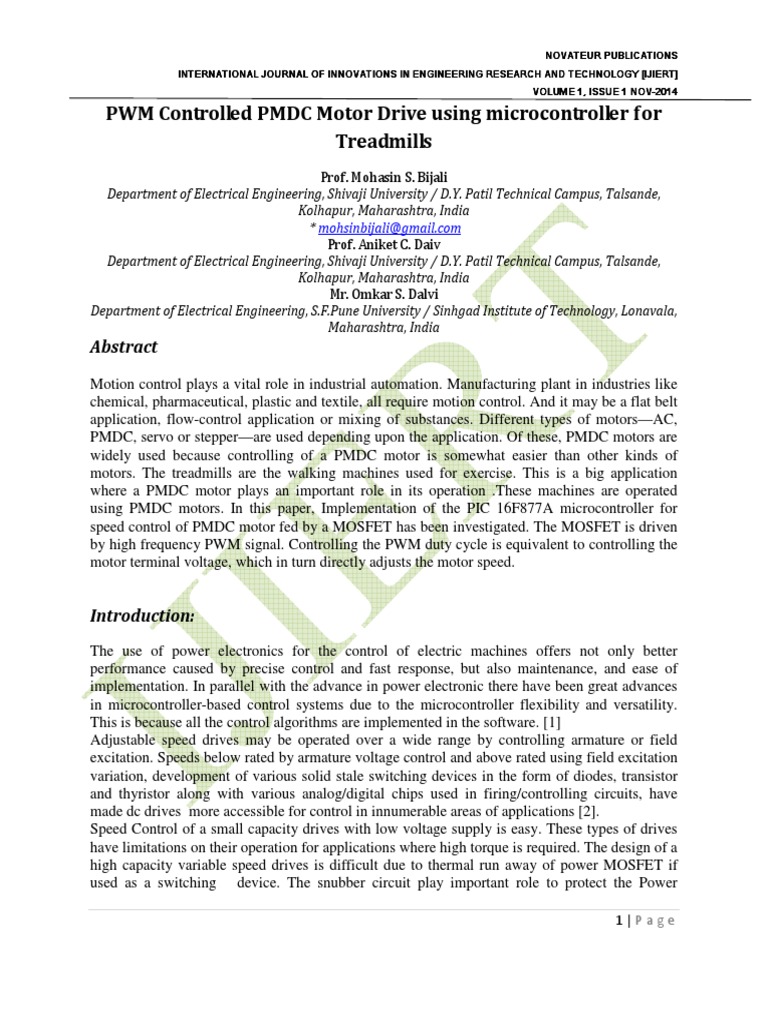 PWM Controlled PMDC Motor Drive Using Microcontroller For Treadmills | PDF | Mosfet | Electric Motor