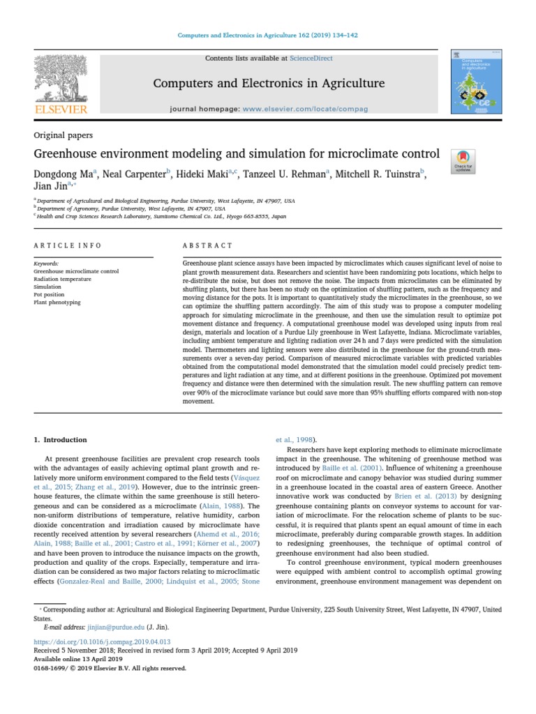 Greenhouse Environment Modeling and Simulation For Microclimate Control ...