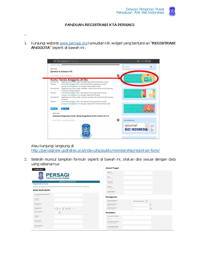 Panduan Registrasi Kta Persagi | PDF