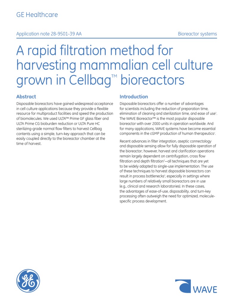 A Rapid Filtration Method For Harvesting Cell Cultture Grown in Cellbag ...