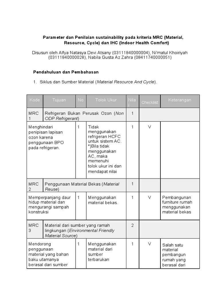 Parameter Dan Penilaian Sustainability Pada Kriteria MRC | PDF