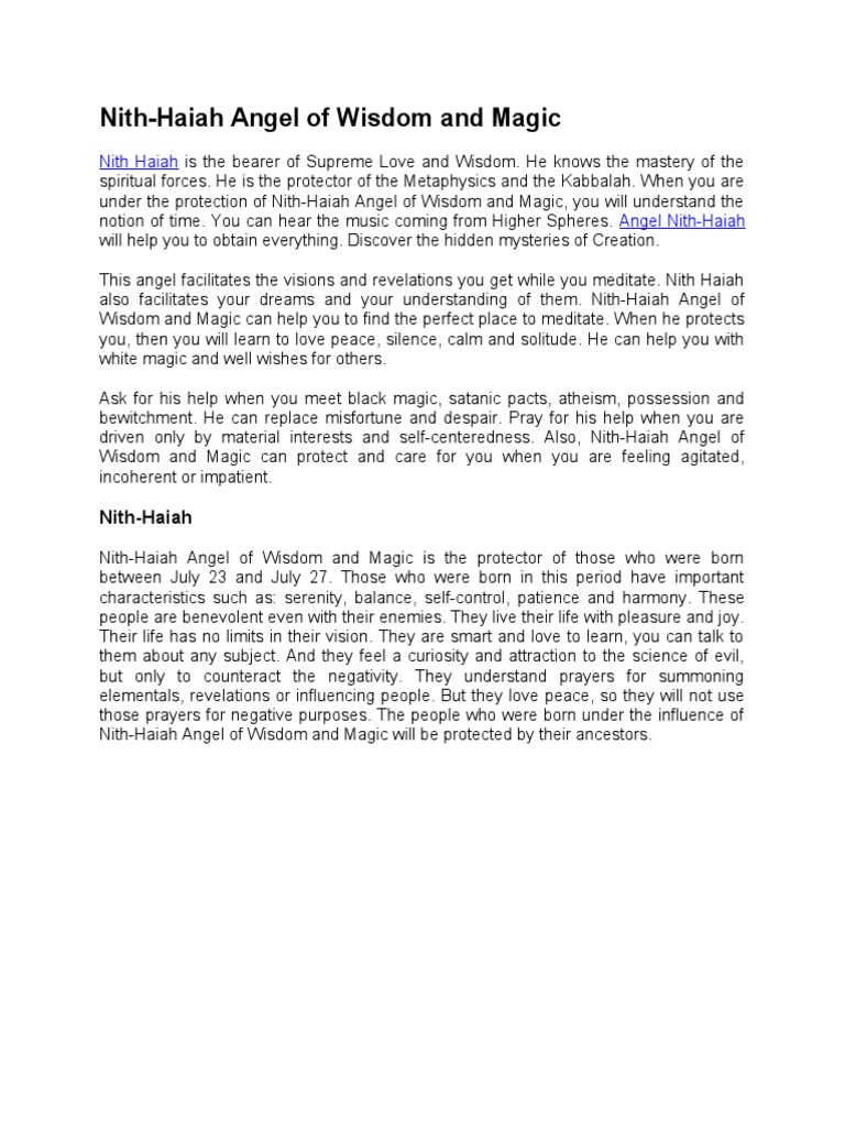 Nith-Haiah: Angel of Wisdom & Magic | PDF | Angel | Guardian Angel