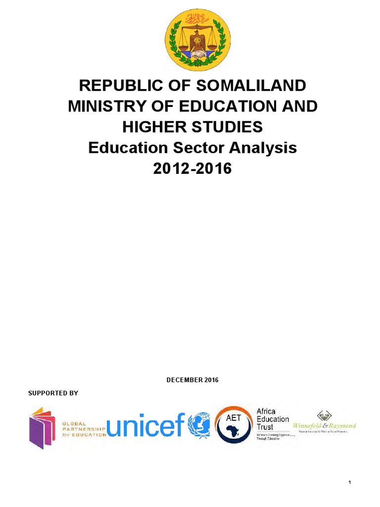 Somaliland Education Sector Analysis 2012 2016 | PDF | Teachers | Literacy