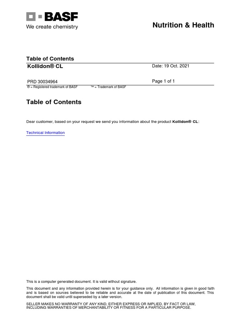 Kollidon CL Technical Information | PDF | Solubility | Tablet (Pharmacy)