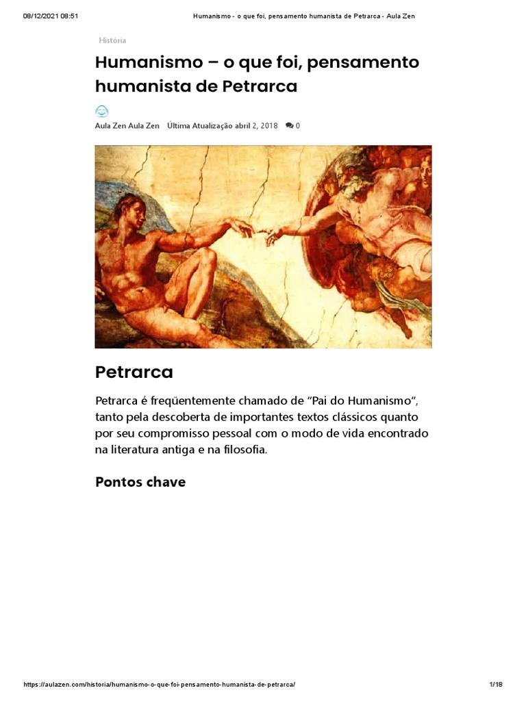 Humanismo - o Que Foi, Pensamento Humanista de Petrarca - Aula Zen ...