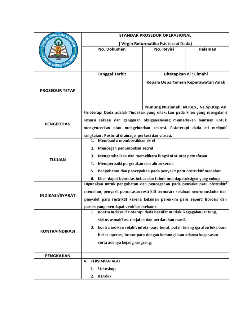 Sop Fisioterapi Dada | PDF