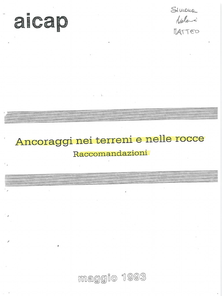 Aicap Ancoraggi Nei Terreni e Nelle Rocce Raccomandazioni | PDF