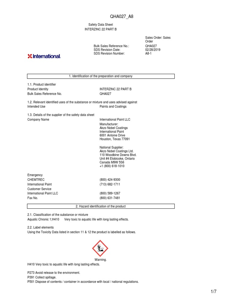 INTERZINC 22 Part B - SDS | PDF | Toxicity | Dangerous Goods