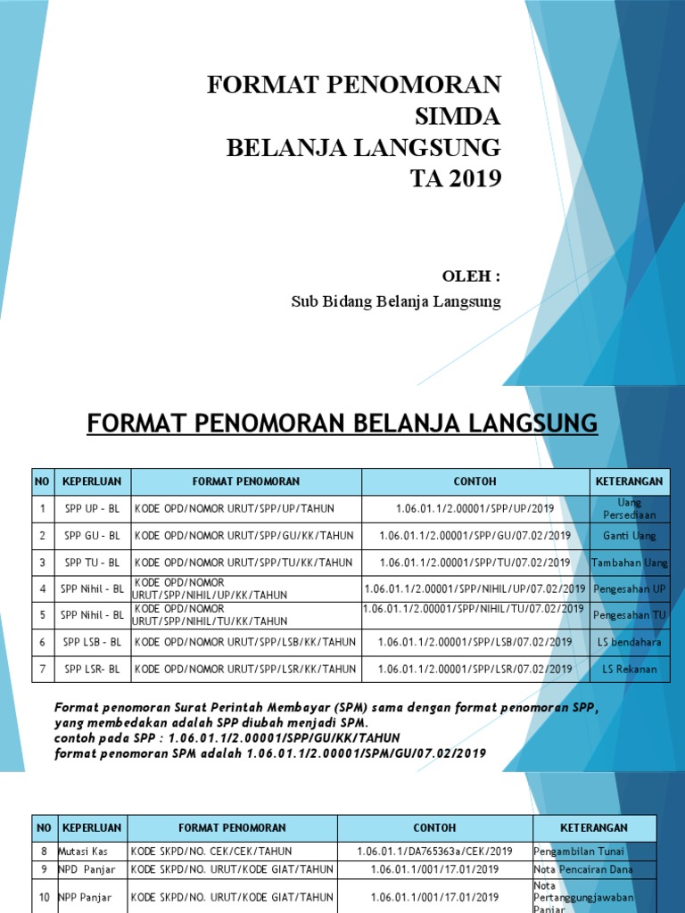 Format Penomoran Belanja Langsung 2019 | PDF