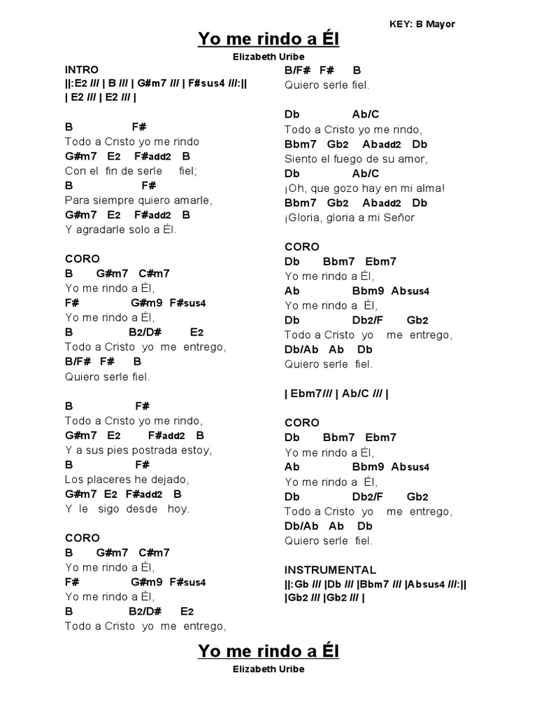 Yo Me Rindo A Él (Elizabeth Uribe) Acordes B & A | PDF