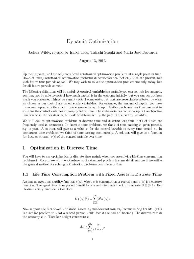 Dynamic Optimization in Discrete and Continuous Time | PDF | Mathematical Optimization ...