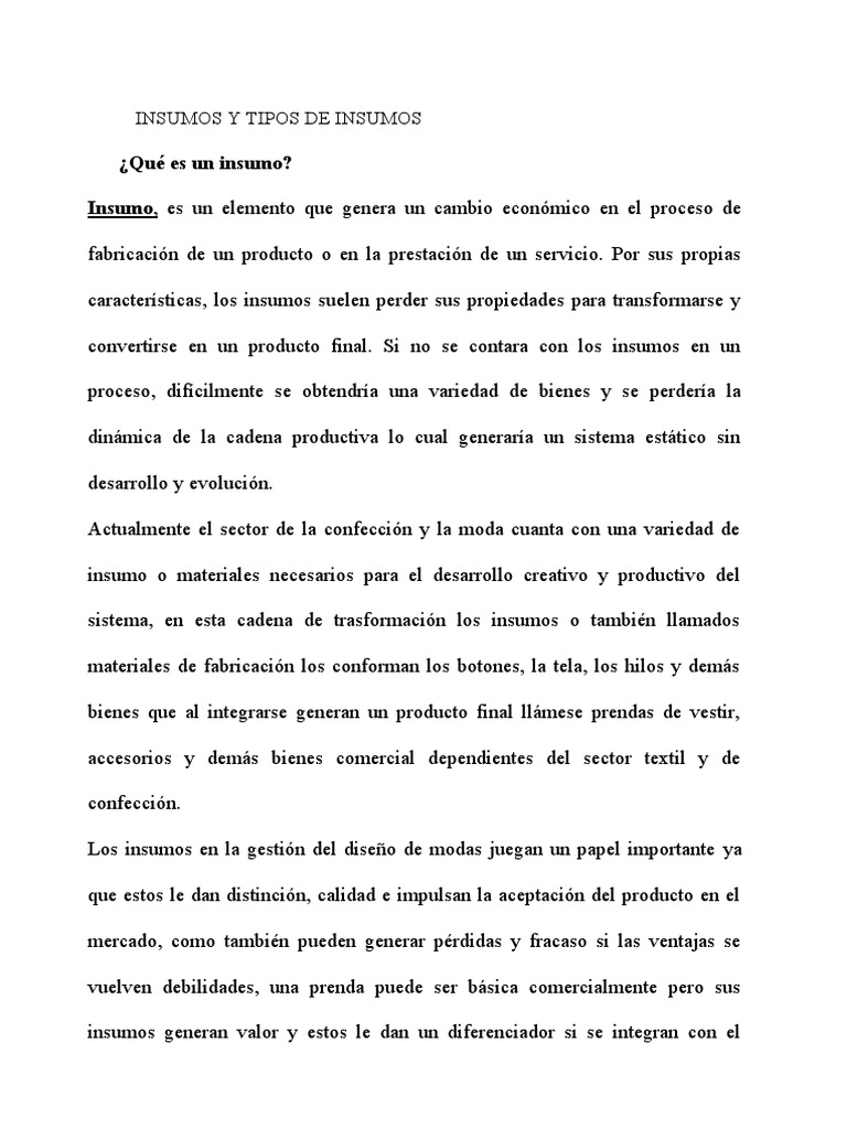 Qué Es Un Insumo y Sus Tipos | PDF | Diseño | Ropa