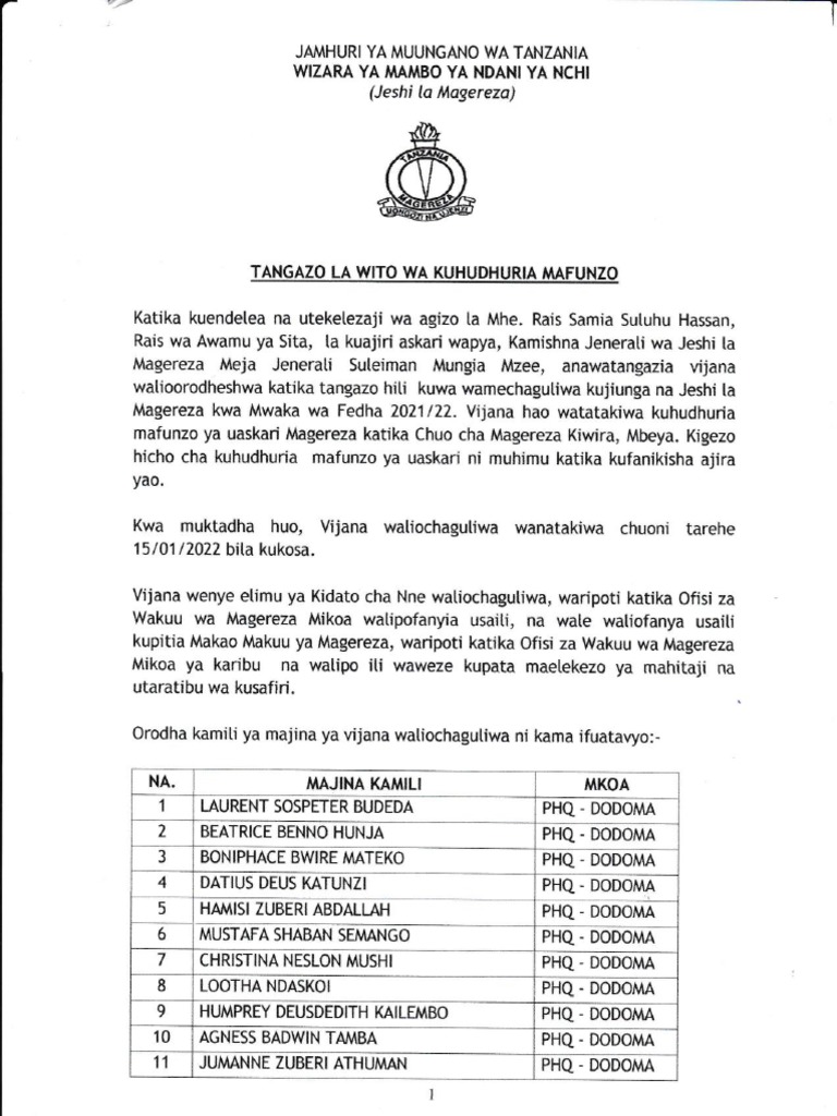 Tangazo La Wito Wa Kuhudhuria Mafunzo Min | PDF
