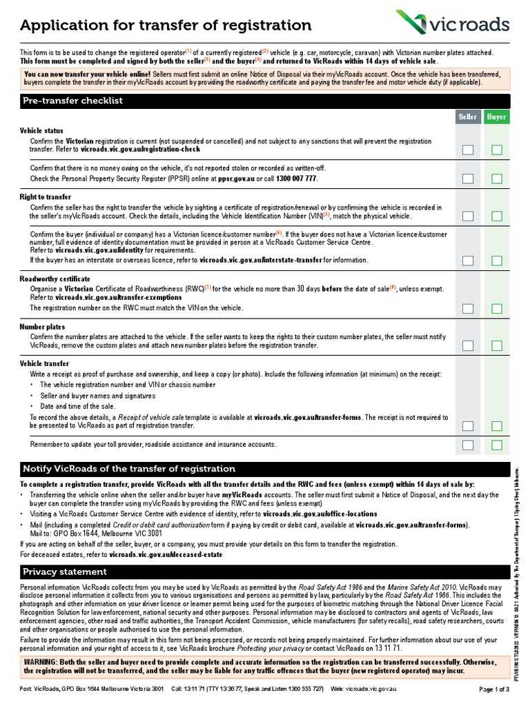 Application For Transfer of Registration | PDF | Transport | Vehicles