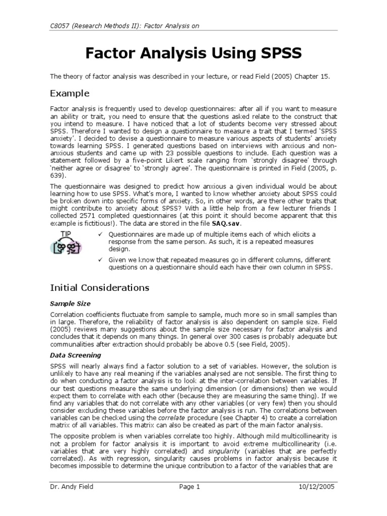 Factor Analysis Using SPSS: Example | PDF | Factor Analysis | Correlation And Dependence