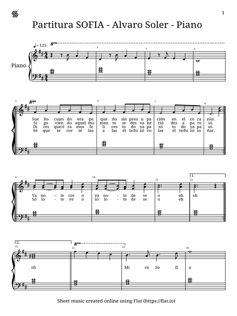 Partitura SOFIA - Alvaro Soler - Piano | PDF