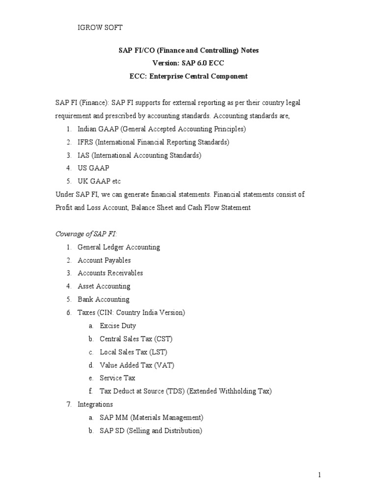 SAP FI/CO (Finance and Controlling) Notes Version: SAP 6.0 ECC ECC ...