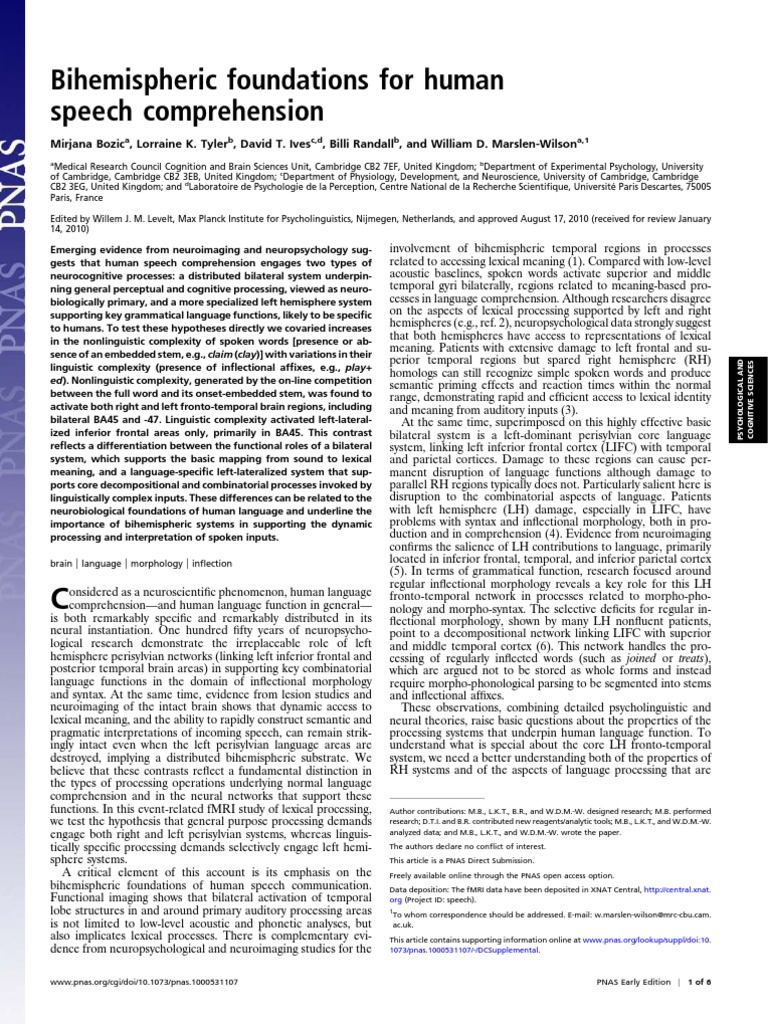 Bozic Et Al - Bihemispheric Foundations of Human Speech Comprehension ...