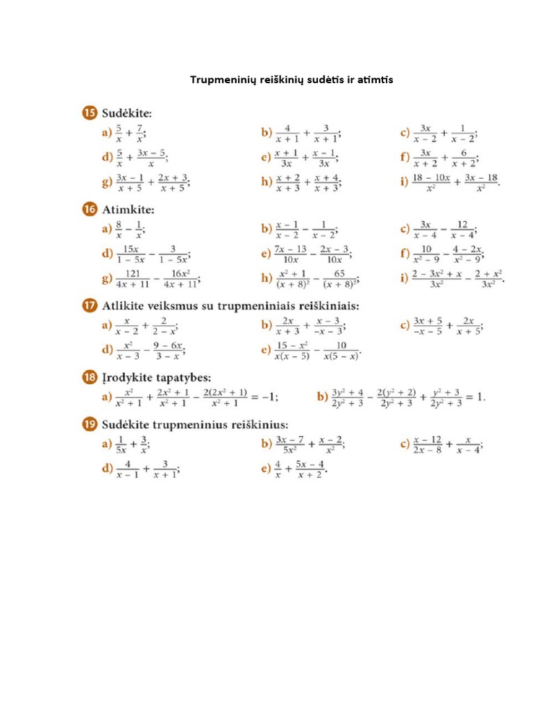Trupmeniniu Reiskiniu Sudetis Ir Atimtis | PDF