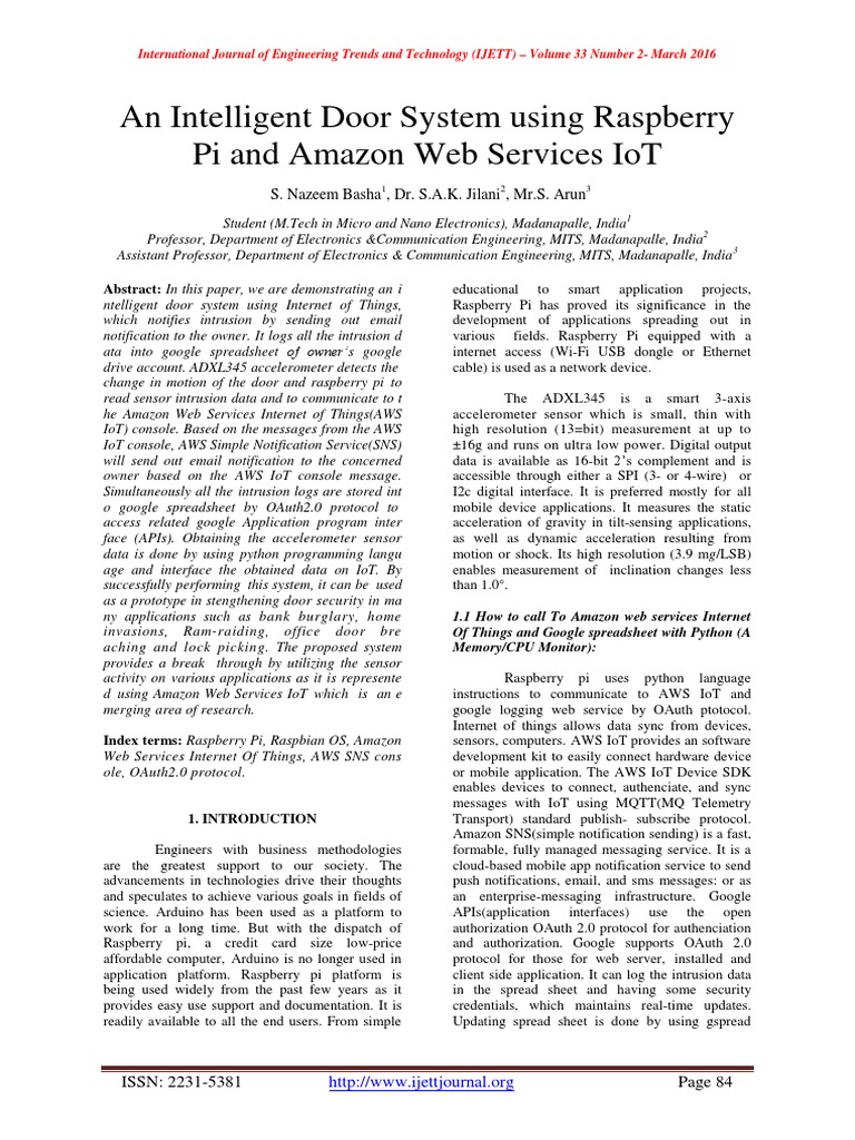 An Intelligent Door System Using Raspberry Pi and Amazon Web Services ...