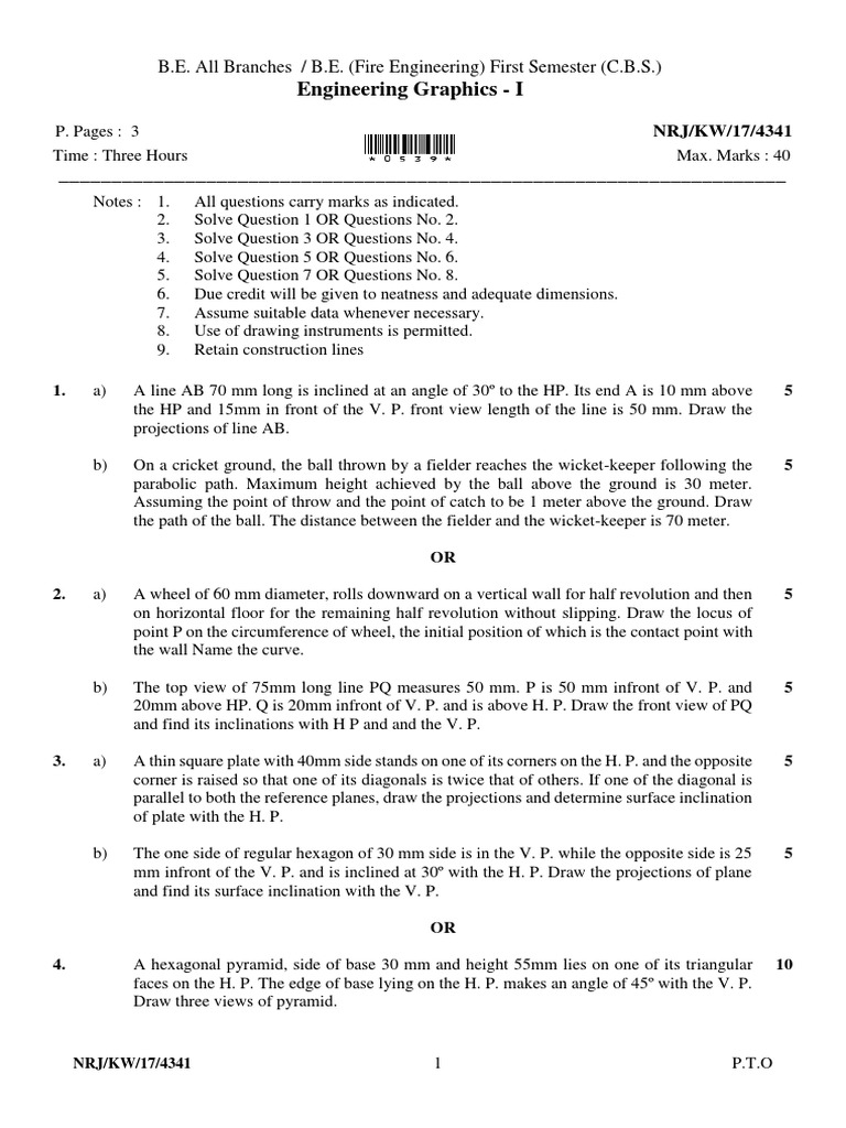 Engineering Graphics Exam Paper | PDF | Geometry