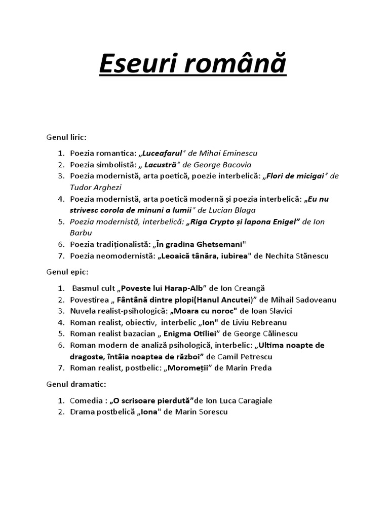 Eseuri Romana BAC | PDF