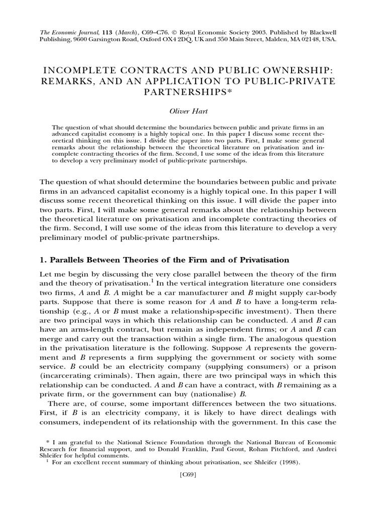 Incomplete Contracts and Public Ownership: Remarks, and An Application ...