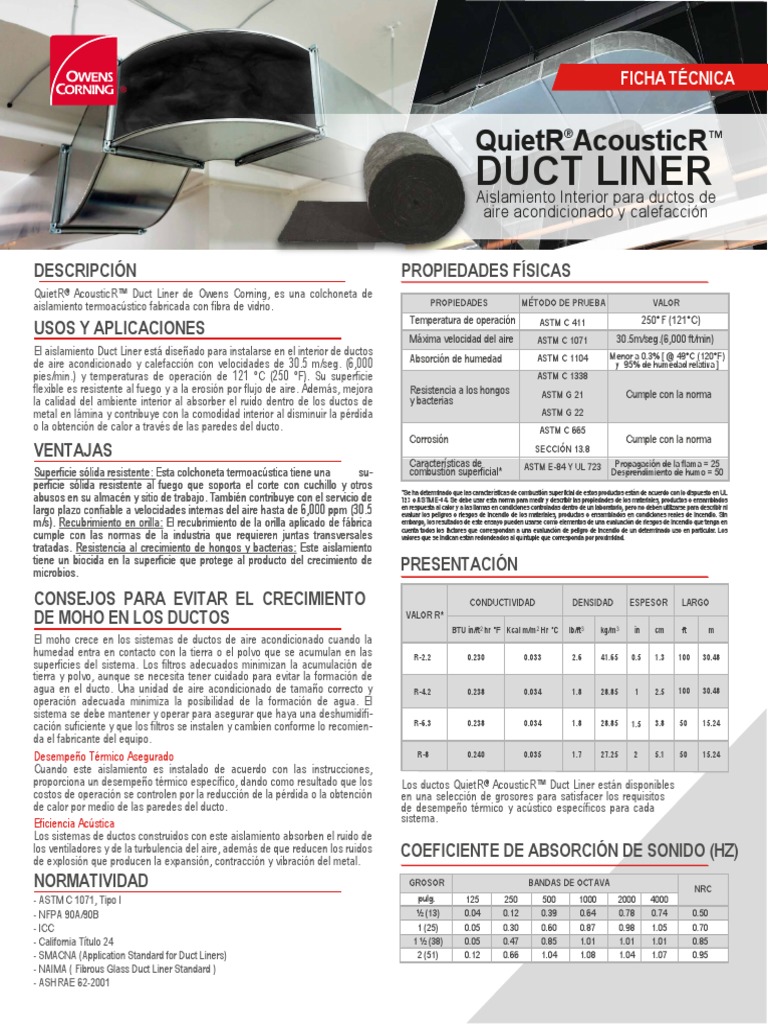 Aislante Acústico QuietR Duct Liner | PDF | Aislamiento térmico | Aire ...