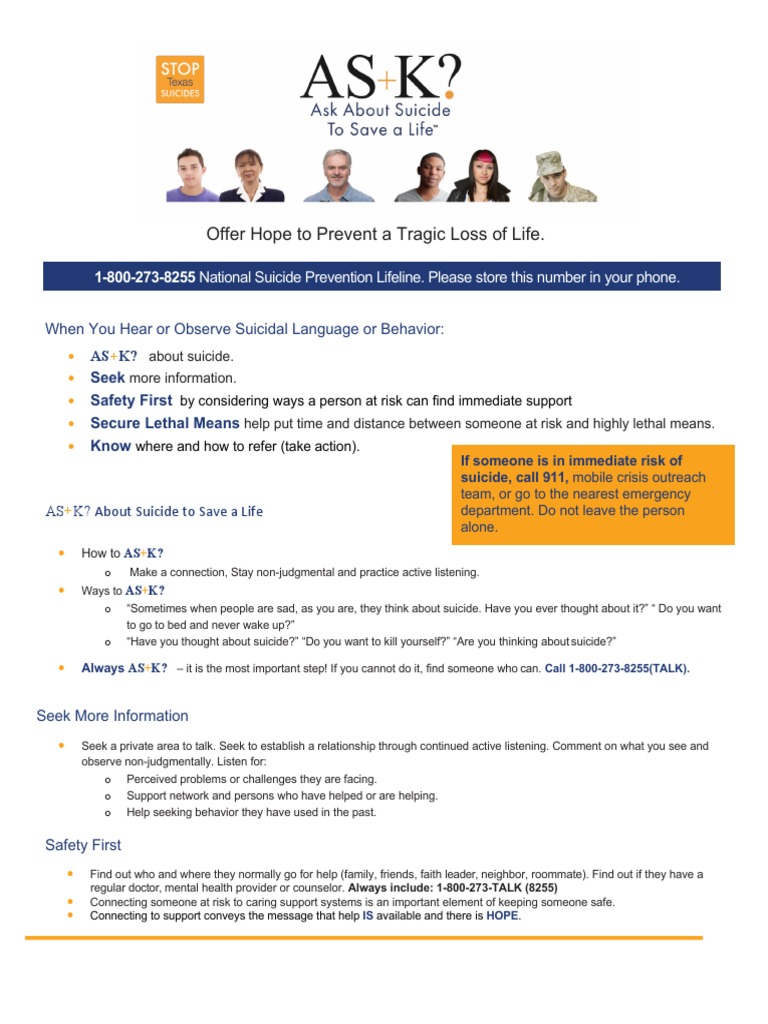 As K Handout English | PDF | Suicide | Mental Disorder