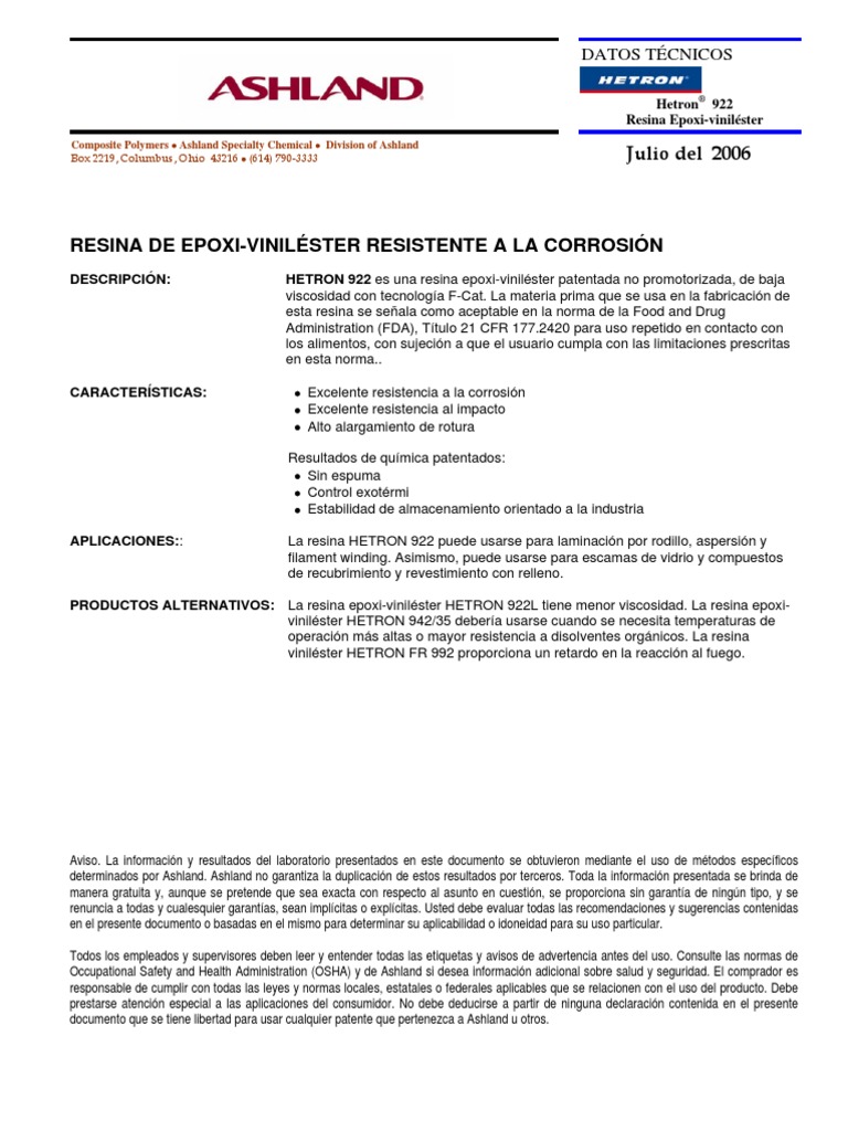 Hetron 922 | PDF | Química Física | Ciencias fisicas