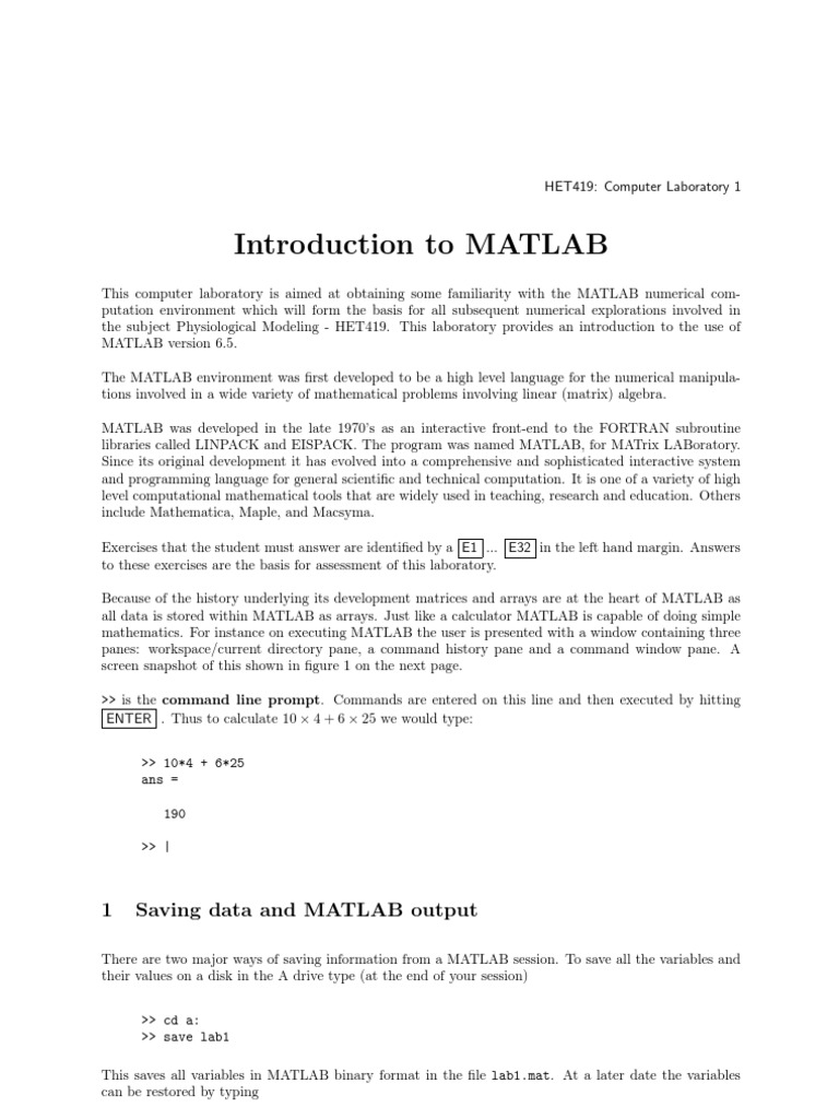 Introduction To Matlab | PDF | Eigenvalues And Eigenvectors | Linear Algebra