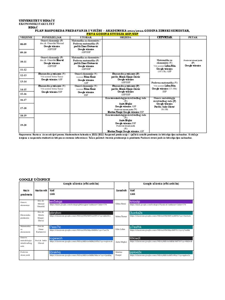 Raspored Zimski 21-22 - Za Infoservis | PDF