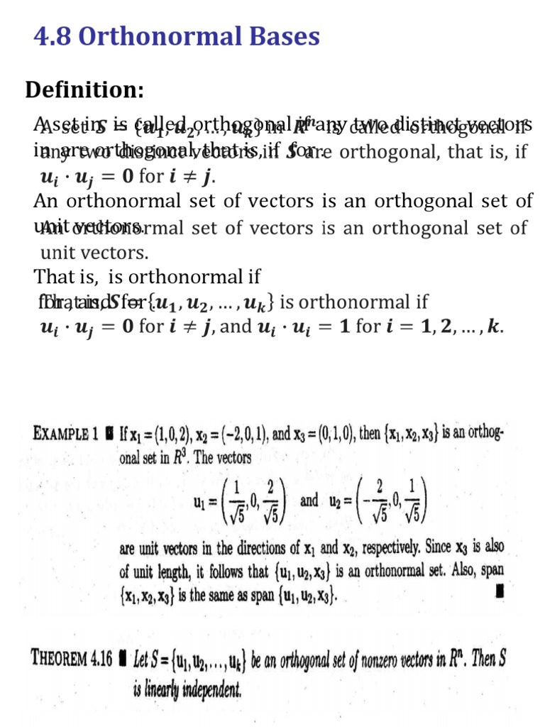 4.8 Orthonormal Bases: Definition | PDF