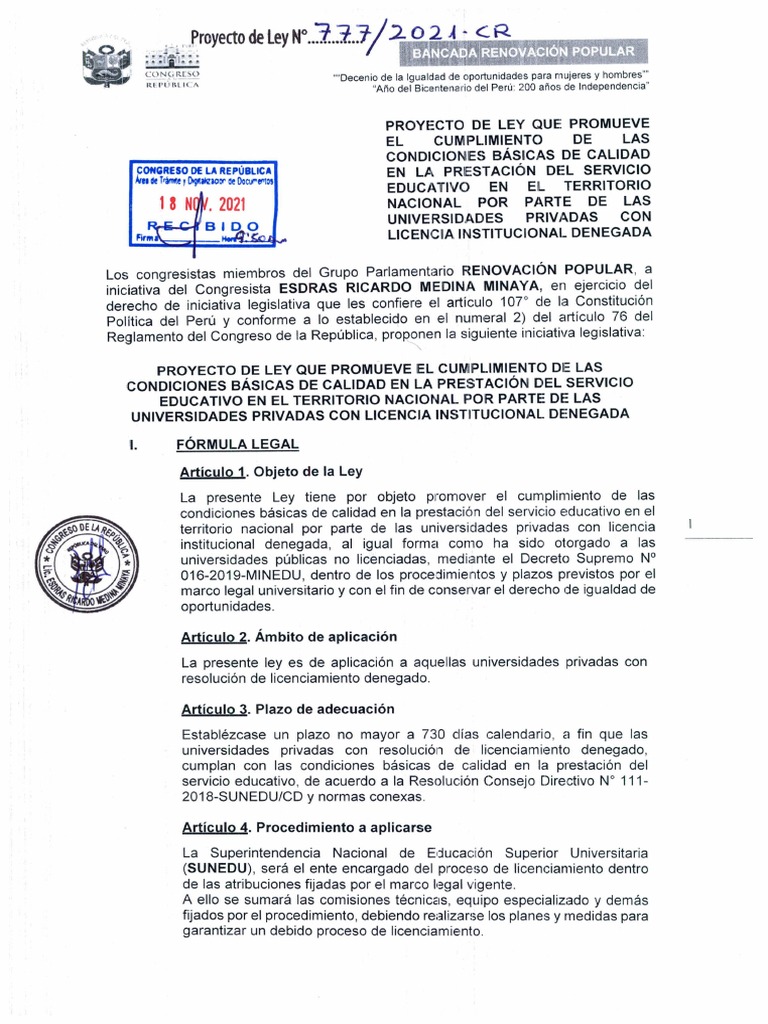Proyecto de Ley 777/2021-CR | PDF | Constitución | Perú