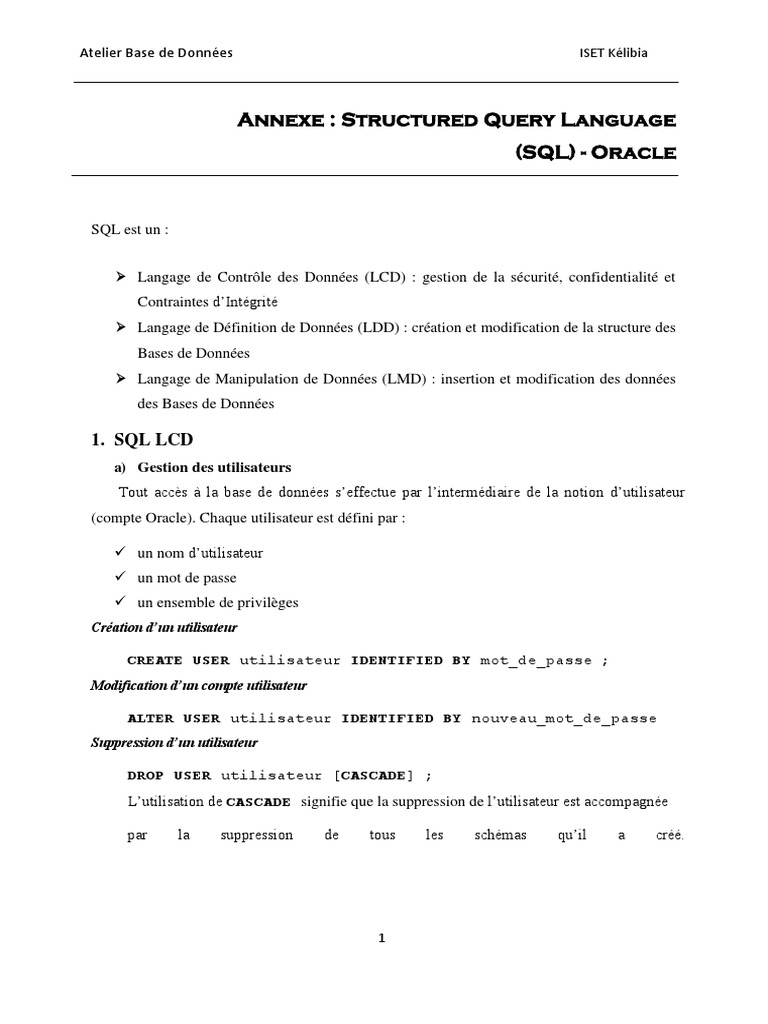 Annexe SQL | PDF | SQL | Recherche d'information