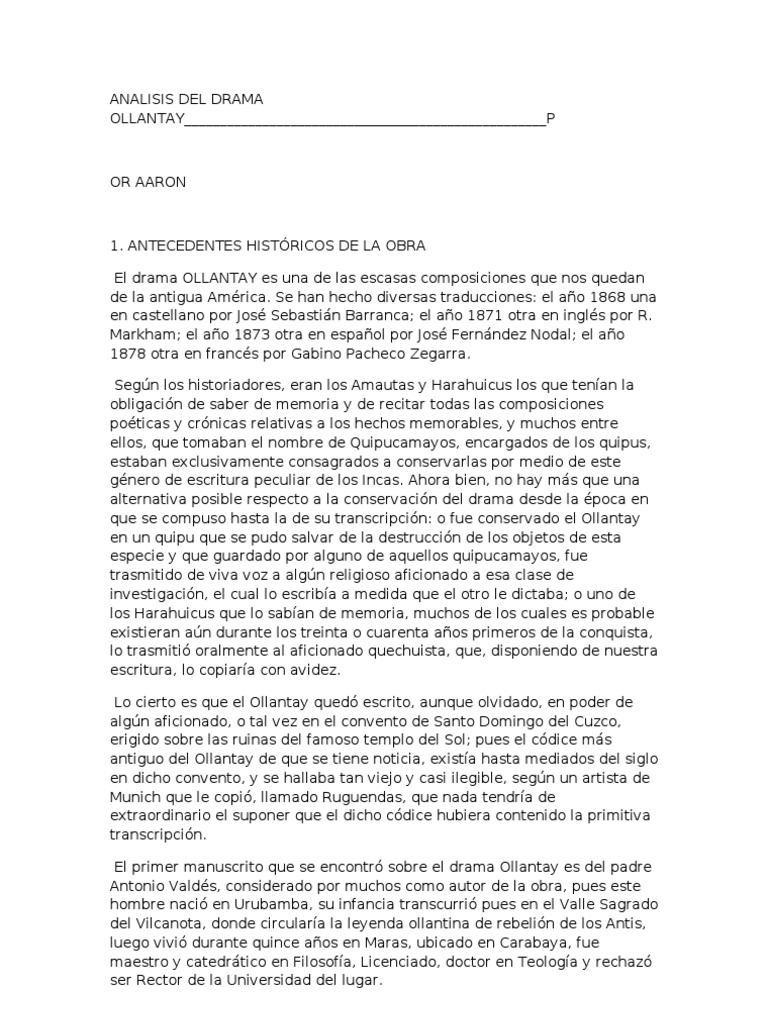 Análisis del Drama Ollantay | PDF | Imperio Inca | Autor