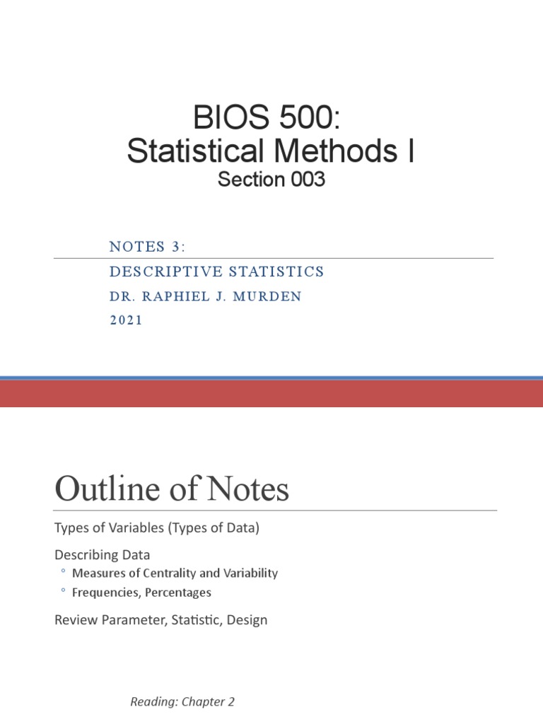 BIOS 500: Statistical Methods I: Section 003 | PDF | Mode (Statistics ...