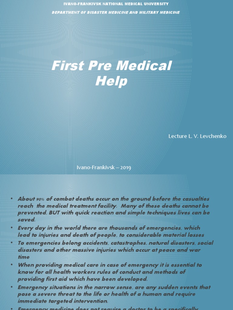 First Pre Medical Help: Lecture L. V. Levchenko | PDF | Shock ...