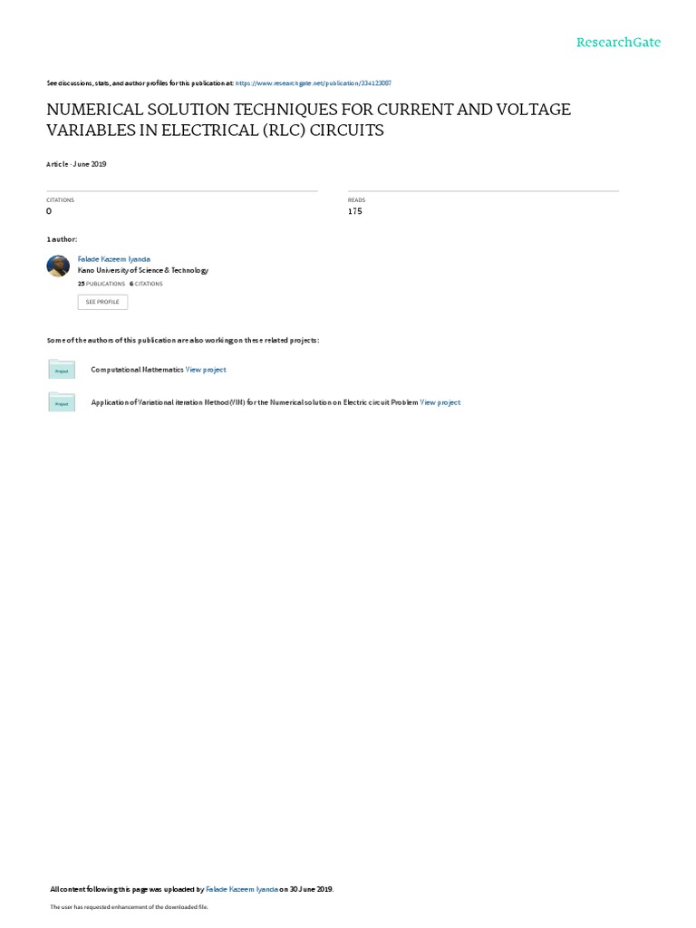 Numerical Solution Techniques For Current and Voltage Variables in Electrical (RLC) Circuits ...