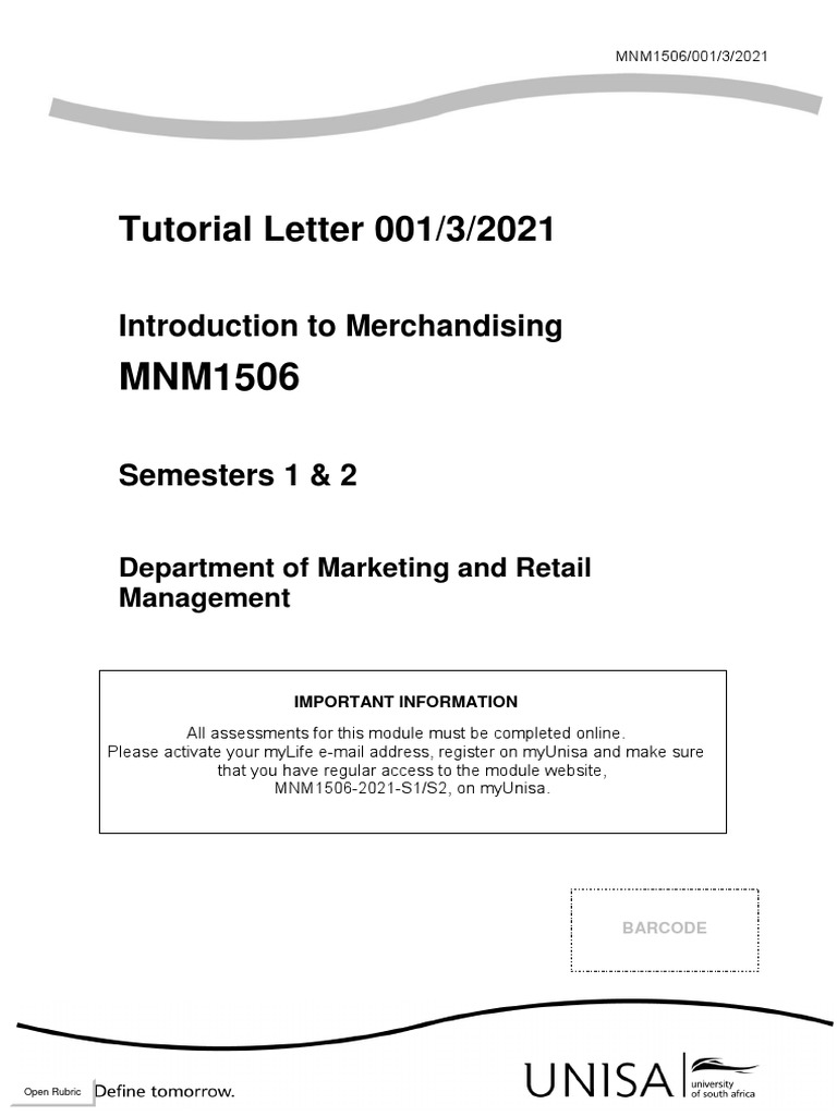 Introduction To Merchandising Tutorial Letter | PDF | Merchandising ...