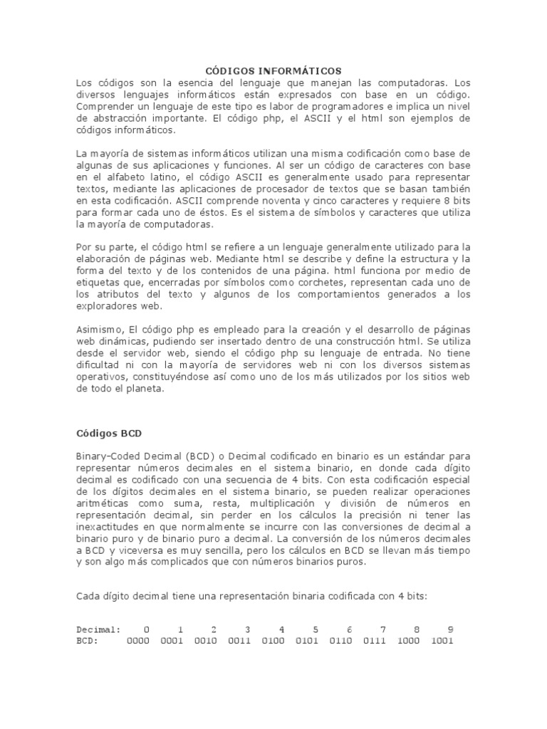 02 Códigos Informáticos | PDF | Ascii | Decimal codificado en binario